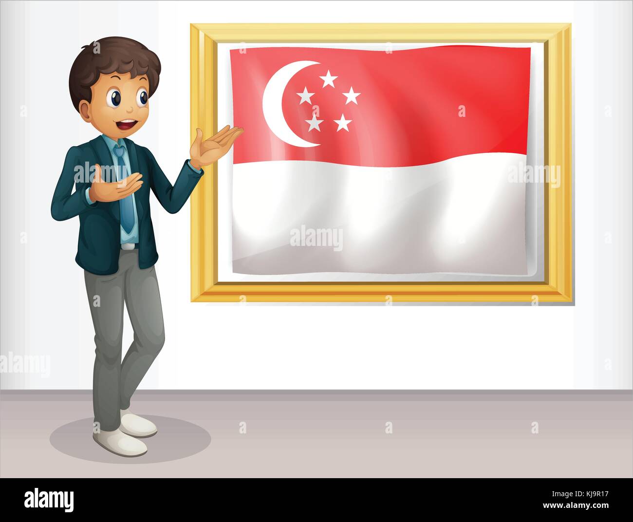 Illustration of a boy pointing at the Singaporean flag Stock Vector ...