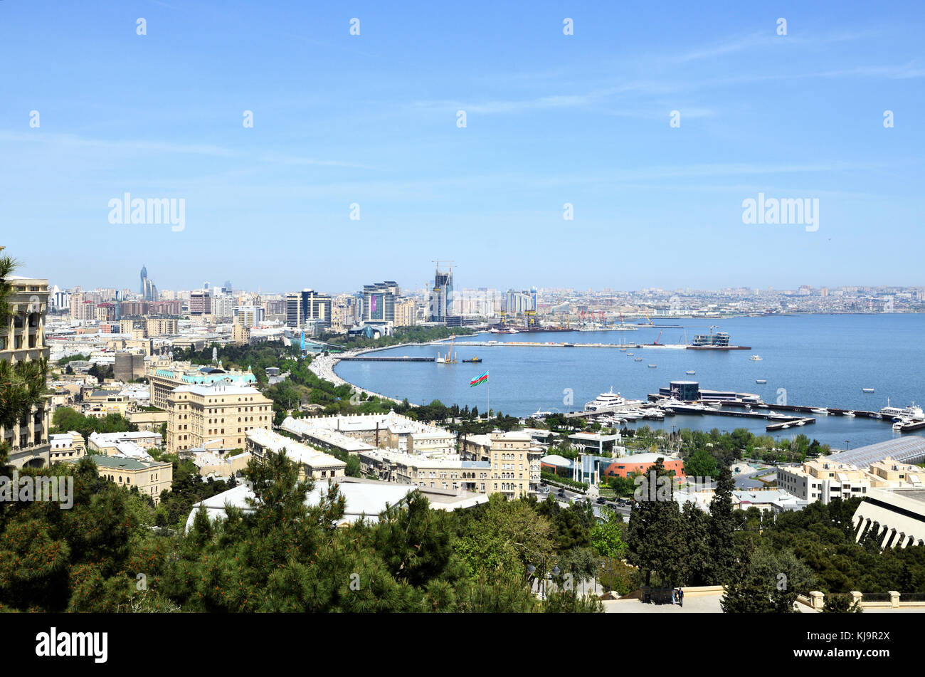 Baku.Azerbaijan.Panorama.View on the coastal bay of the capital on the ...