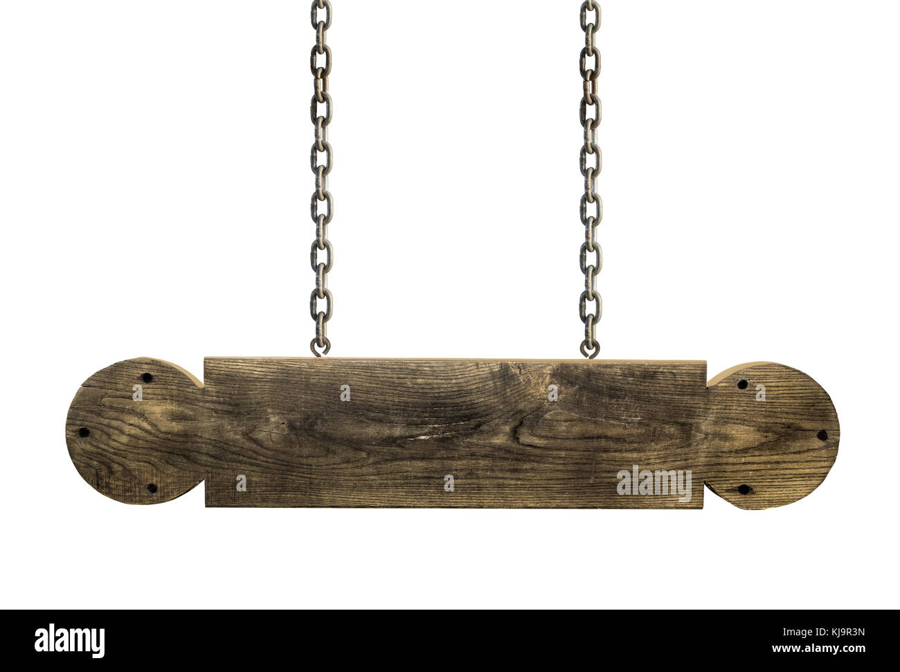 empty wooden signs hanging on a chain on white background Stock Photo ...