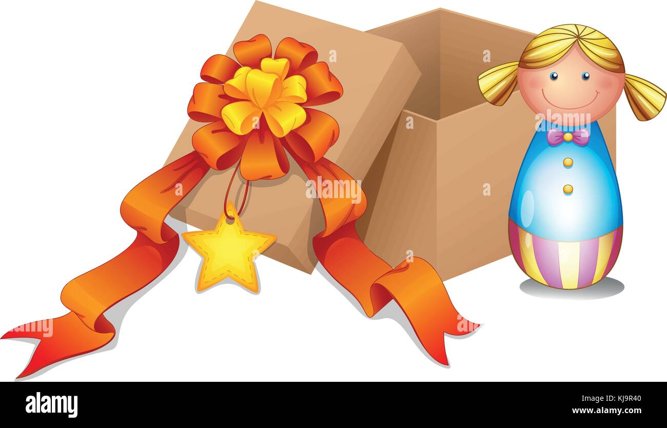 Illustration of a baby doll with a box on a white background Stock ...