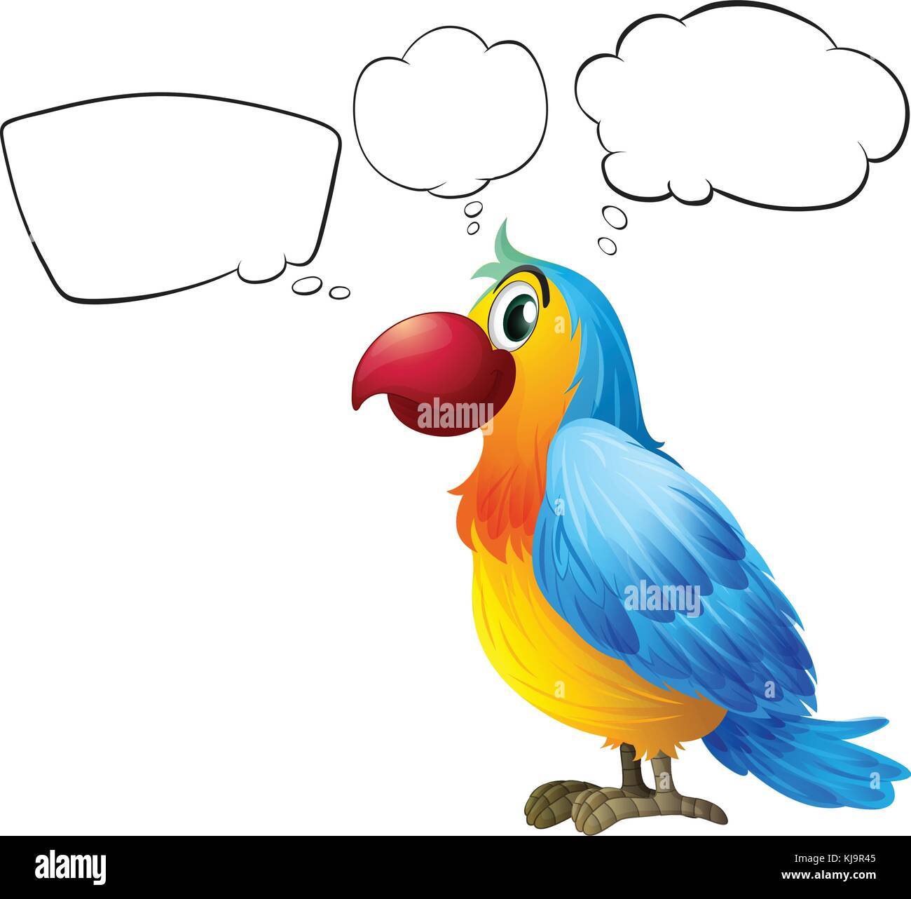 Illustration of a colorful parrot thinking on a white background Stock ...