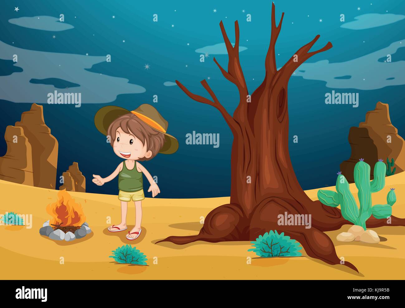 Illustration of a desert with a young boy Stock Vector Image & Art - Alamy