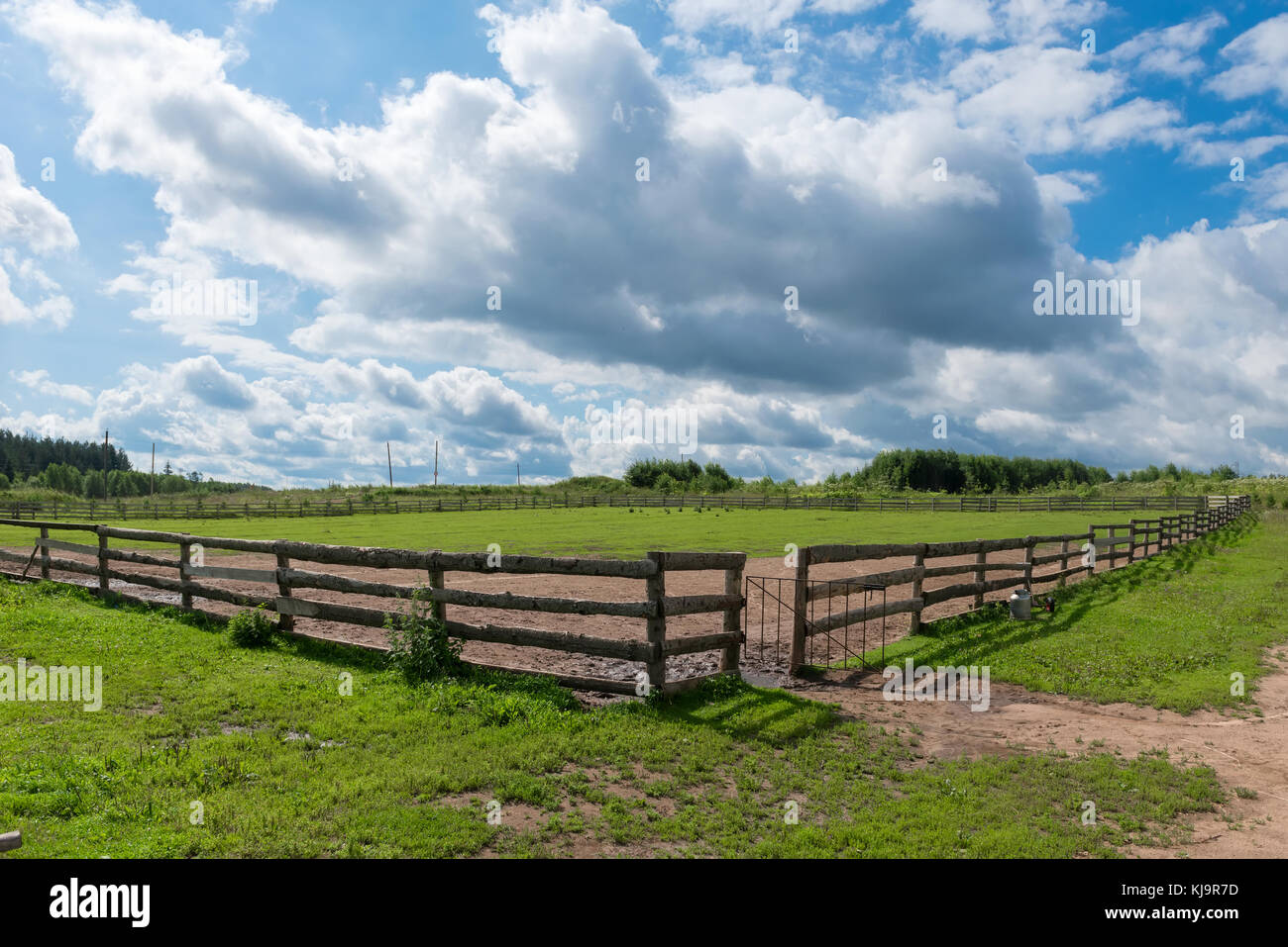 Wooden slit rail fence in the pasture for horses Stock Photo - Alamy