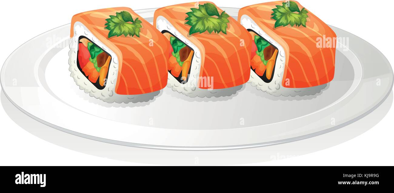 Illustration of a plate with sushi on a white background Stock Vector ...