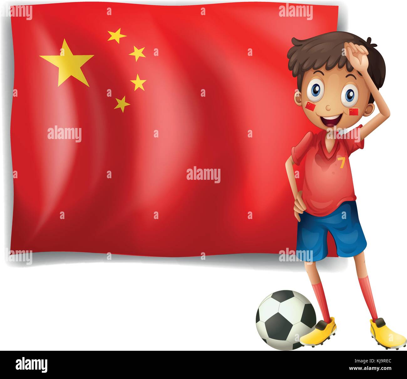 Illustration of an athlete in front of the flag of China on a white ...