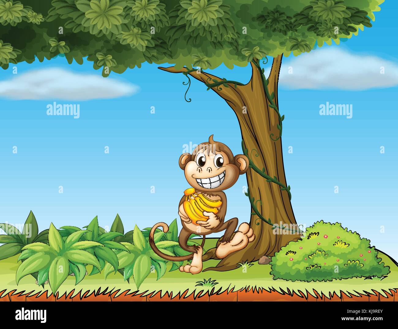 Banana Monkey By A Tree