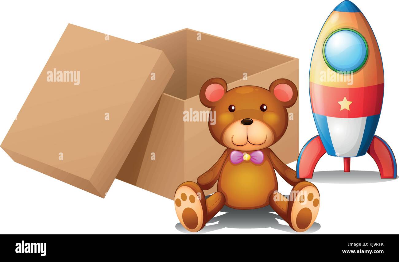 Illustration of the two toys beside a box on a white background Stock ...