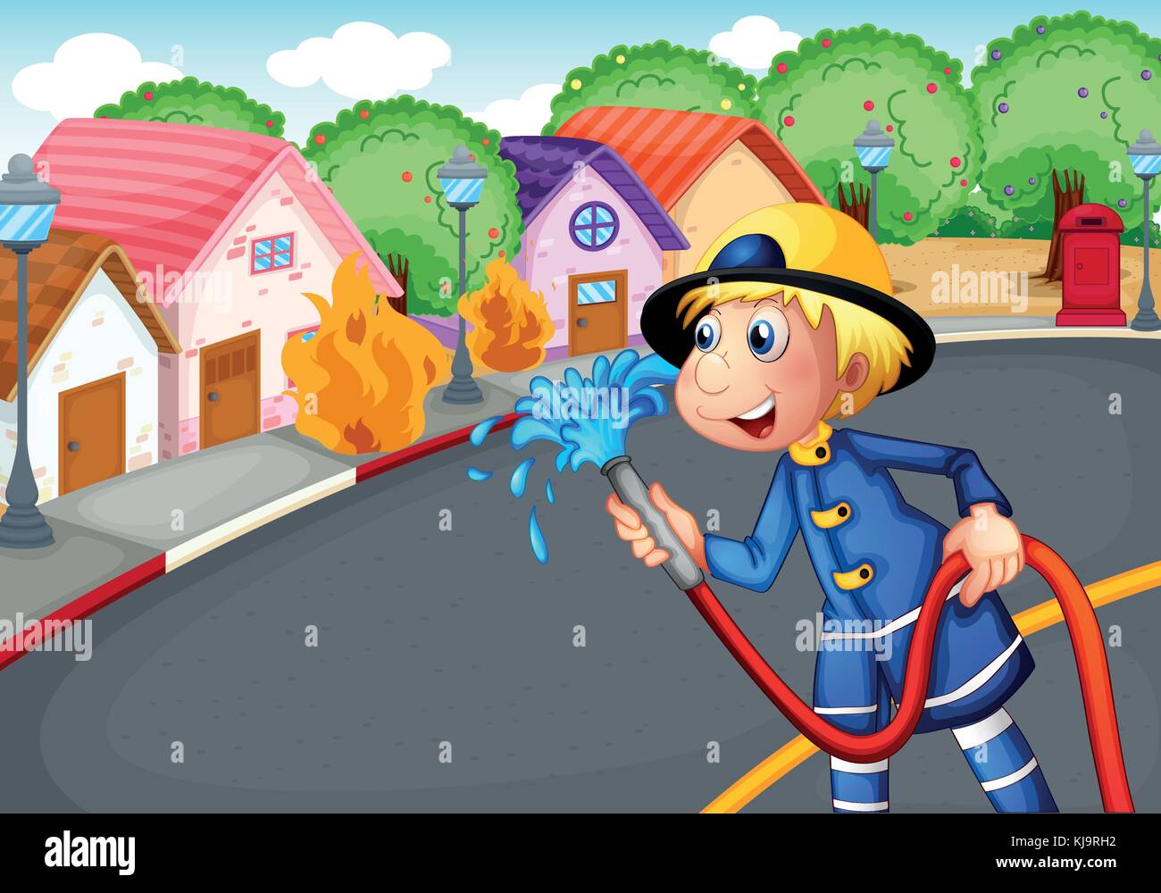 Firefighter flames hose water Stock Vector Images - Alamy