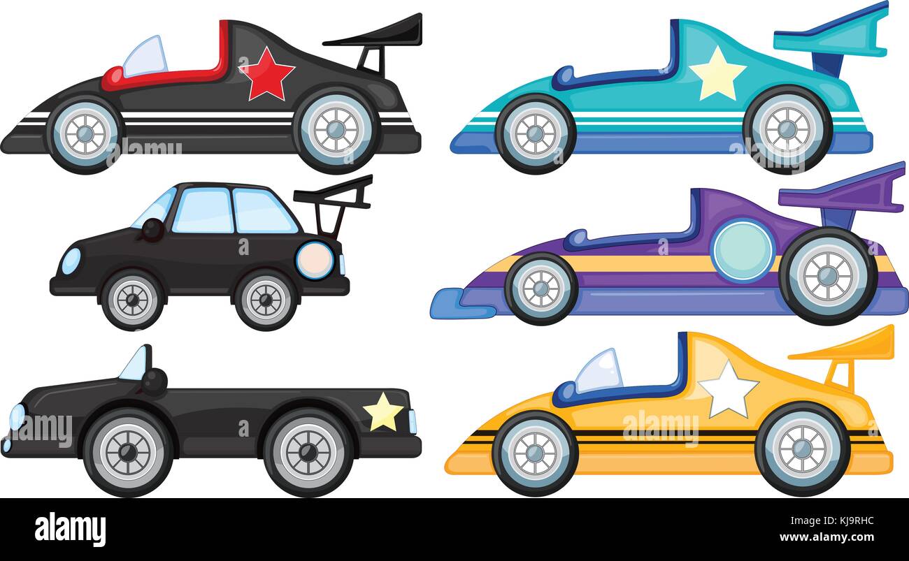 Illustration of the six different cars on a white background Stock ...