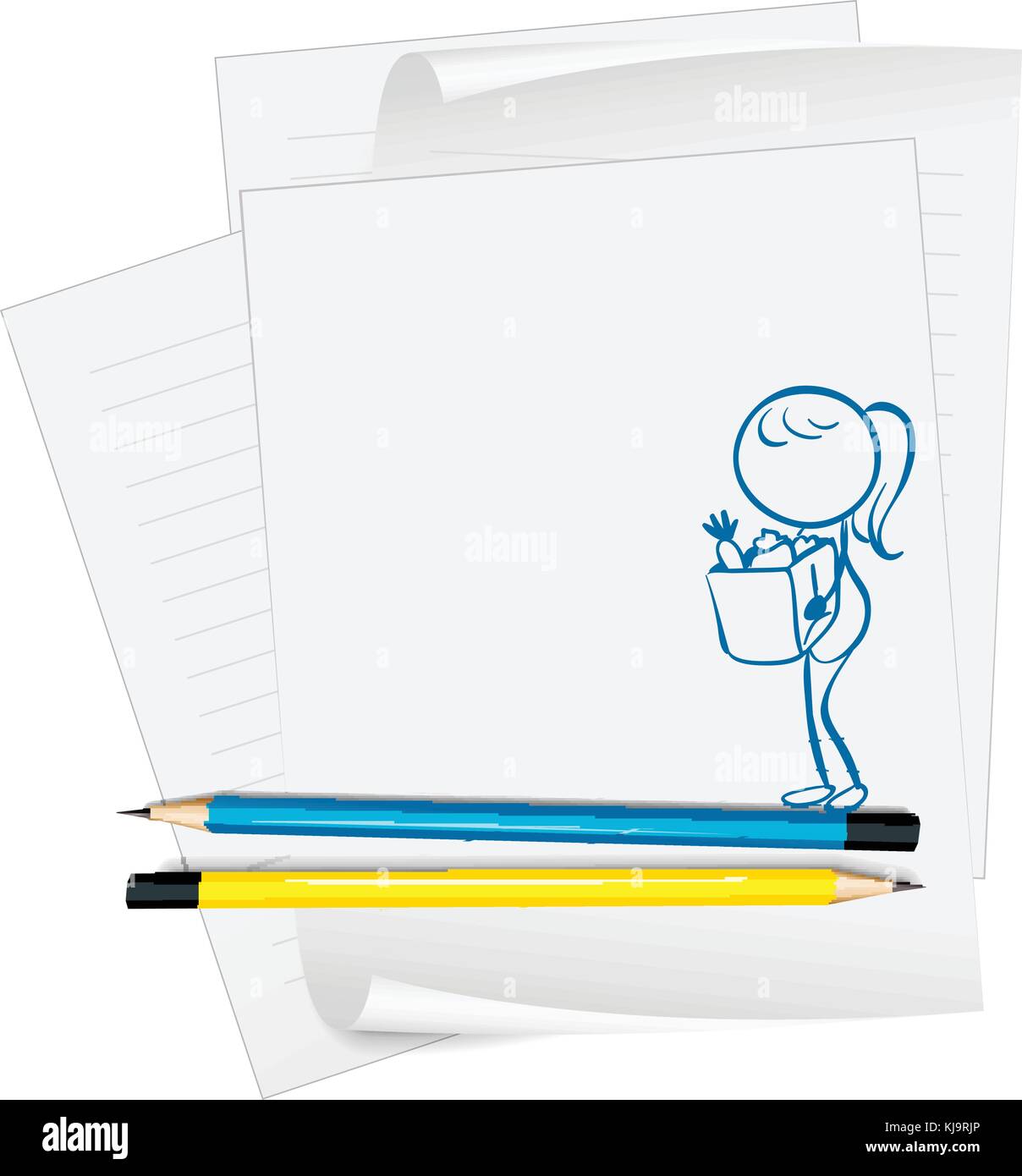 Illustration of a paper with a sketch of a lady on a white background ...