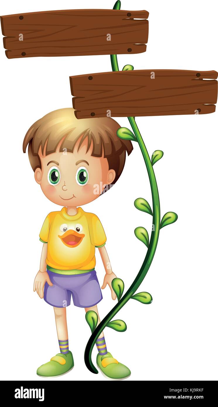 Illustration of a kid standing at the back of a signboard on a white ...