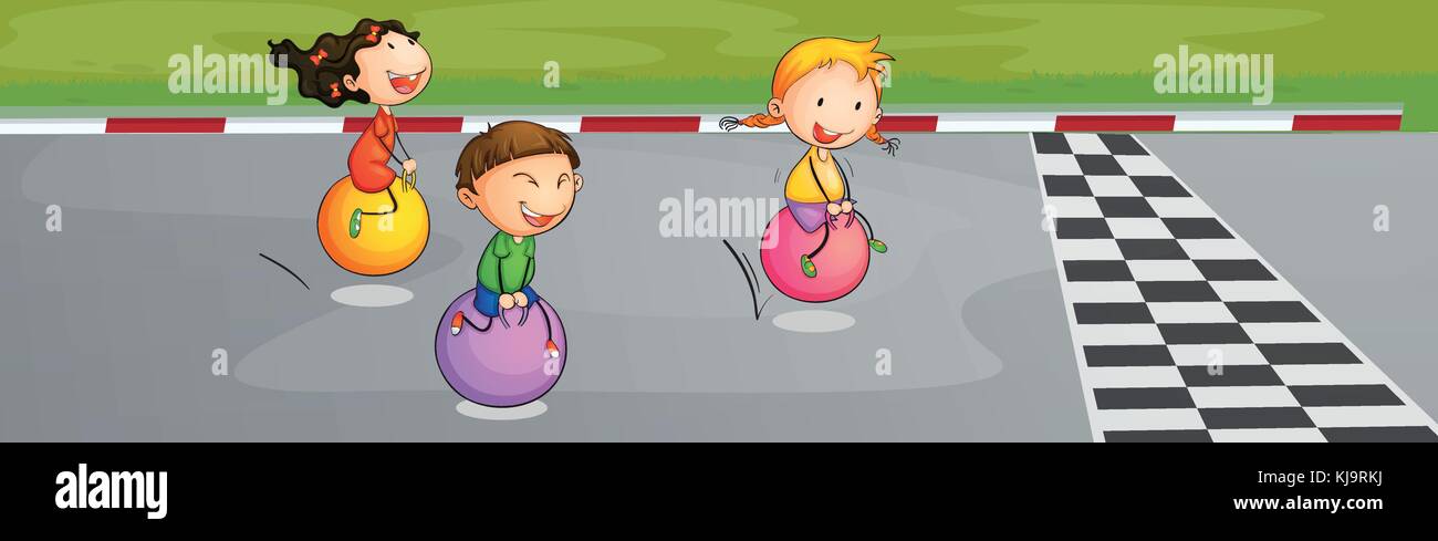 Ilustration of the three kids racing at the street Stock Vector Image ...