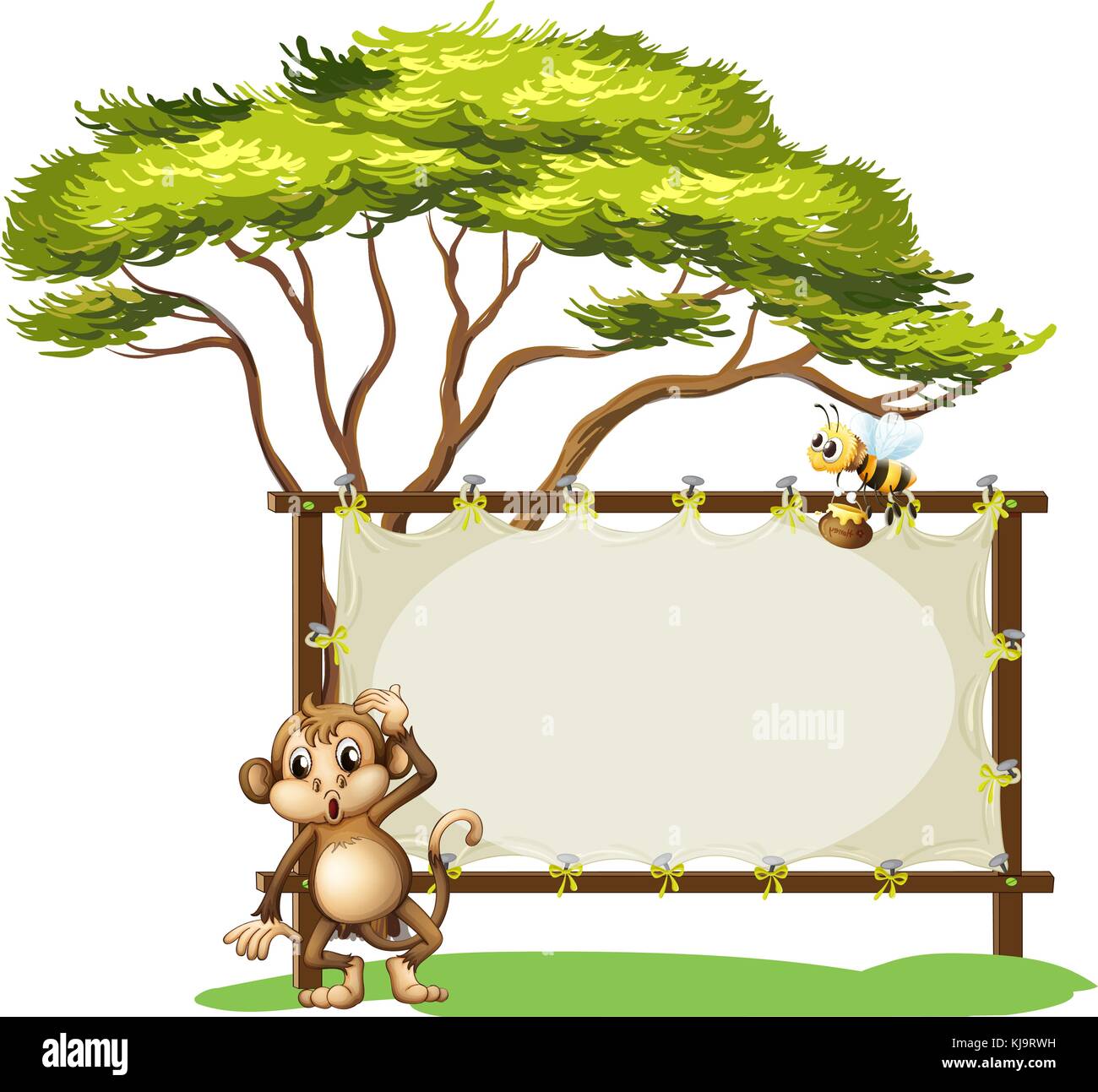 Illustration of a monkey and a bee on a white background Stock Vector ...