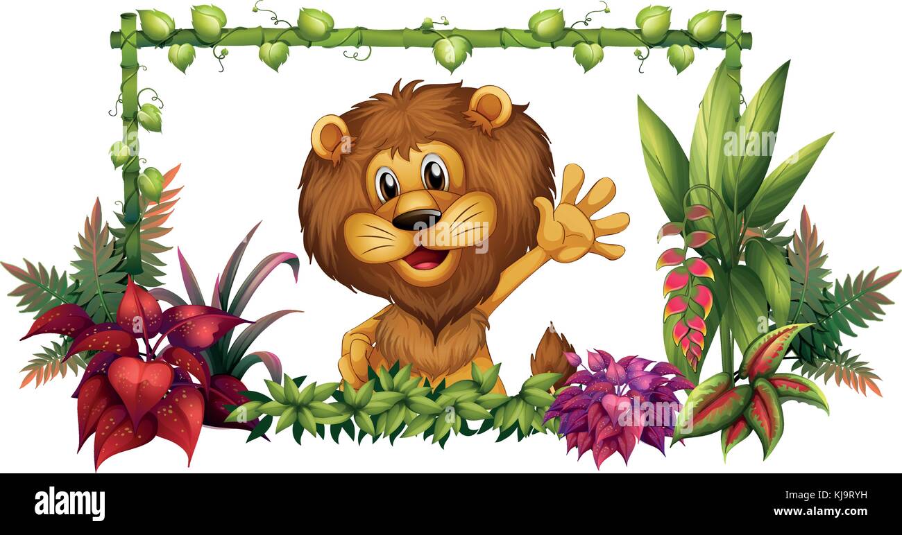 Illustration of a lion in a colorful frame on a white background Stock ...