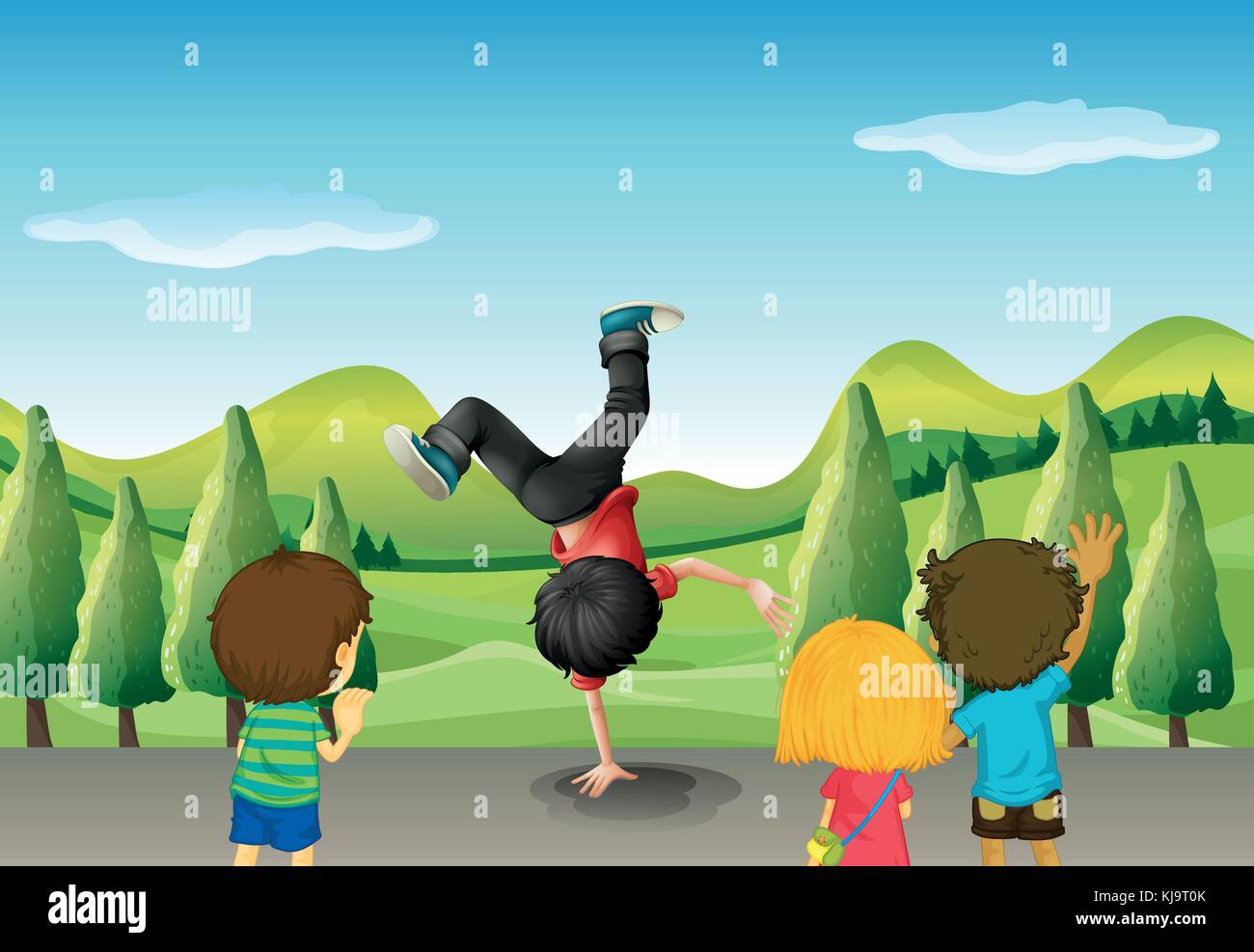 Illustration of a kids watching a boy dancing Stock Vector Image & Art ...