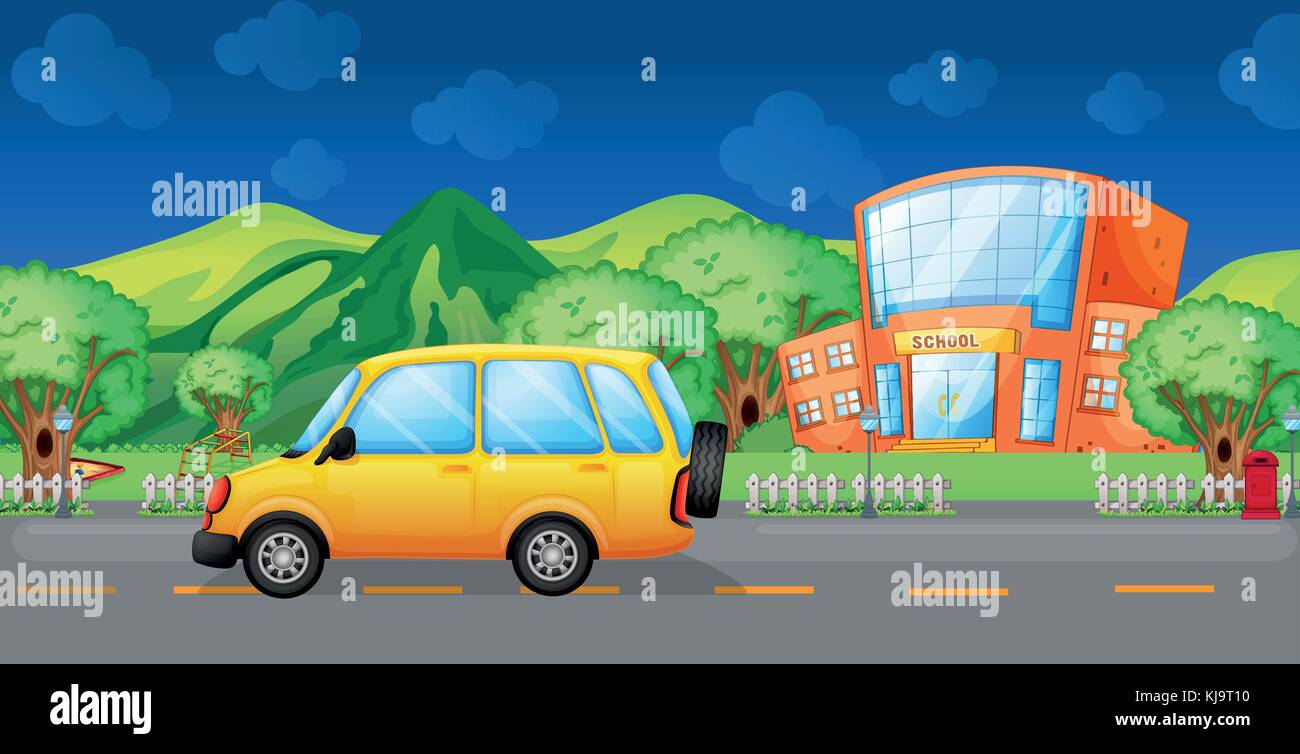 Illustration of a yellow van at the road Stock Vector Image & Art - Alamy