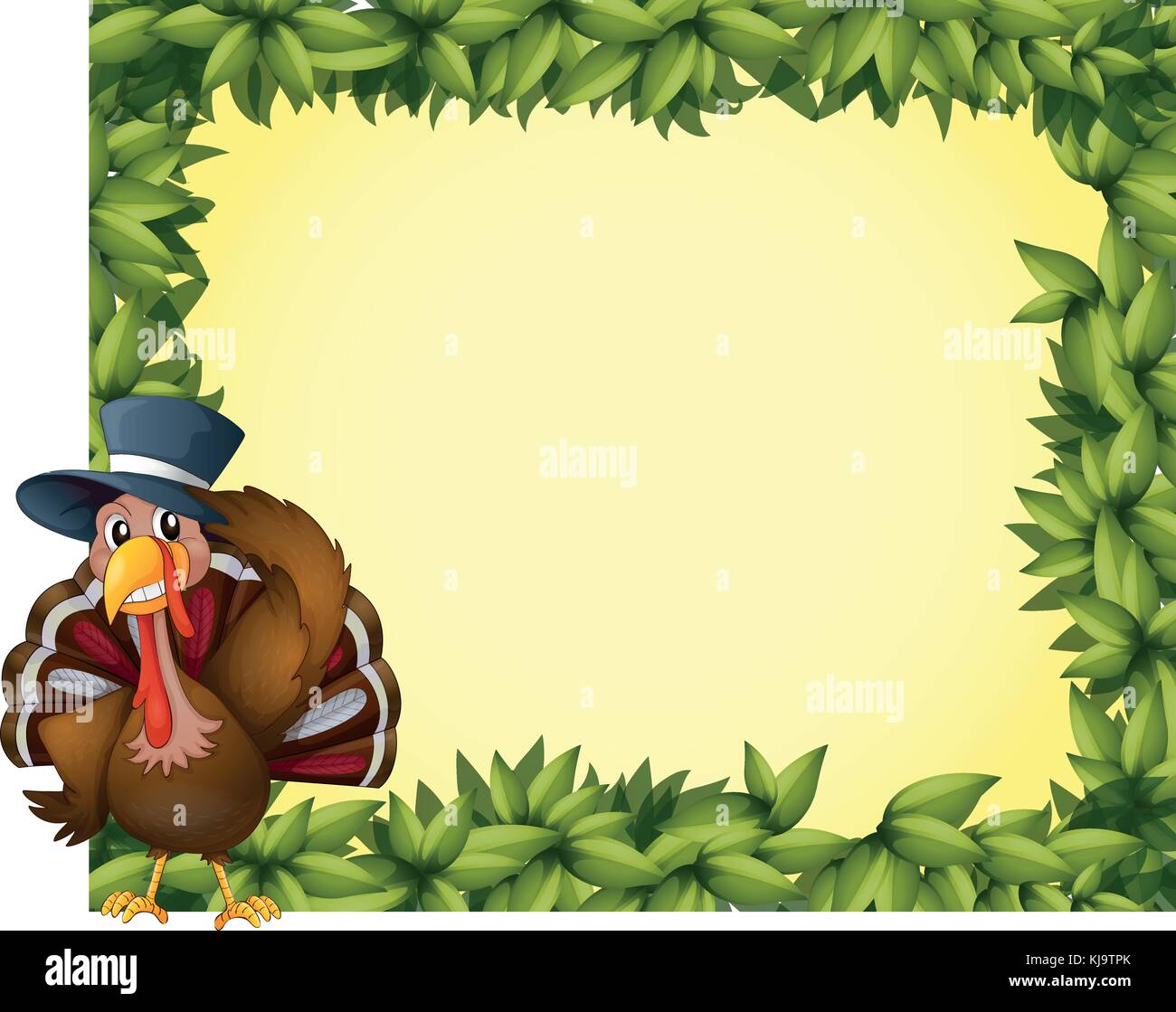 Illustration of a leafy frame with a turkey on a white background Stock ...
