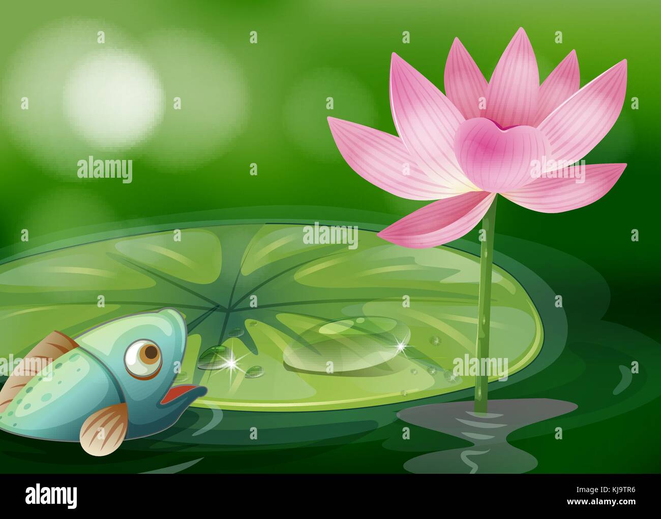 Illustration of a fish with a waterlily and a flower at the pond Stock ...