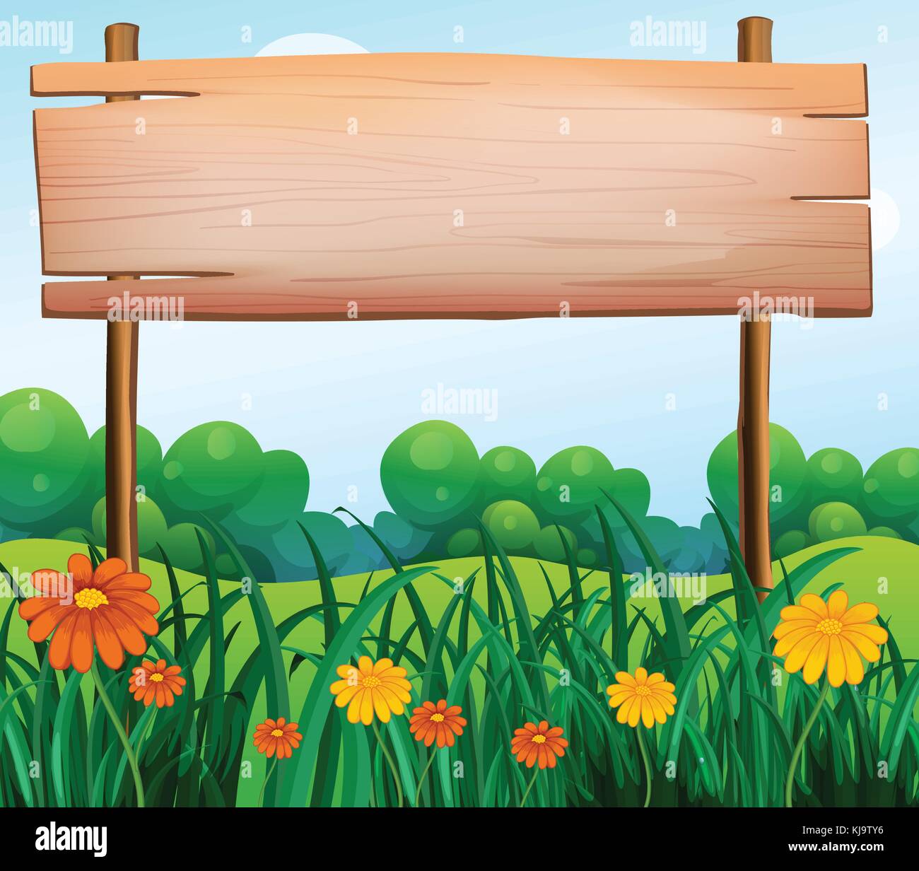 Illustration of a wooden signboard in the garden Stock Vector Image ...