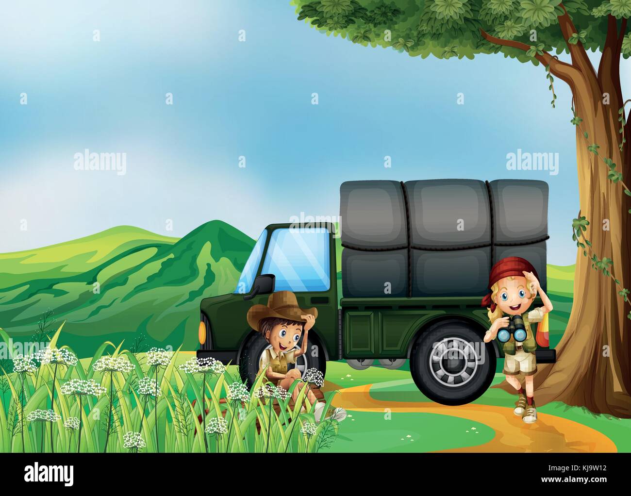 Illustration of a girl and aboy beside the green truck Stock Vector ... Illustration of a girl and aboy beside the green truck Stock Vector ...