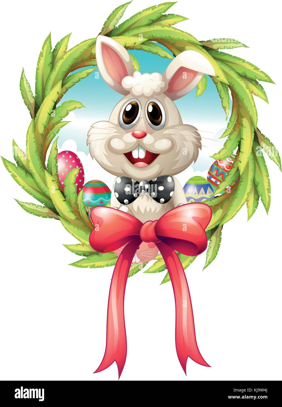 Illustration of a border with a bunny and a big ribbon on a white ...