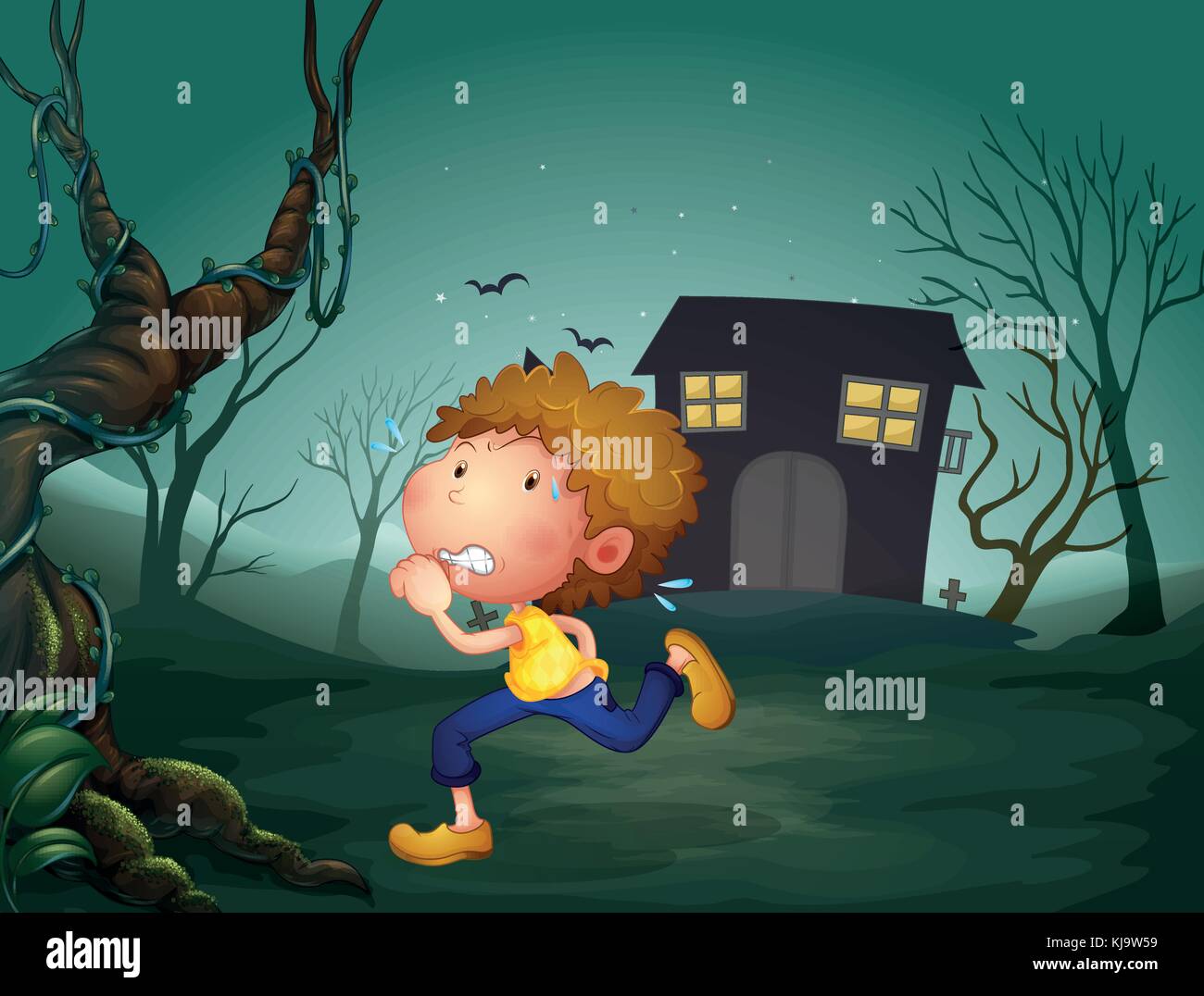Illustration of a boy running in the middle of the night Stock Vector ...