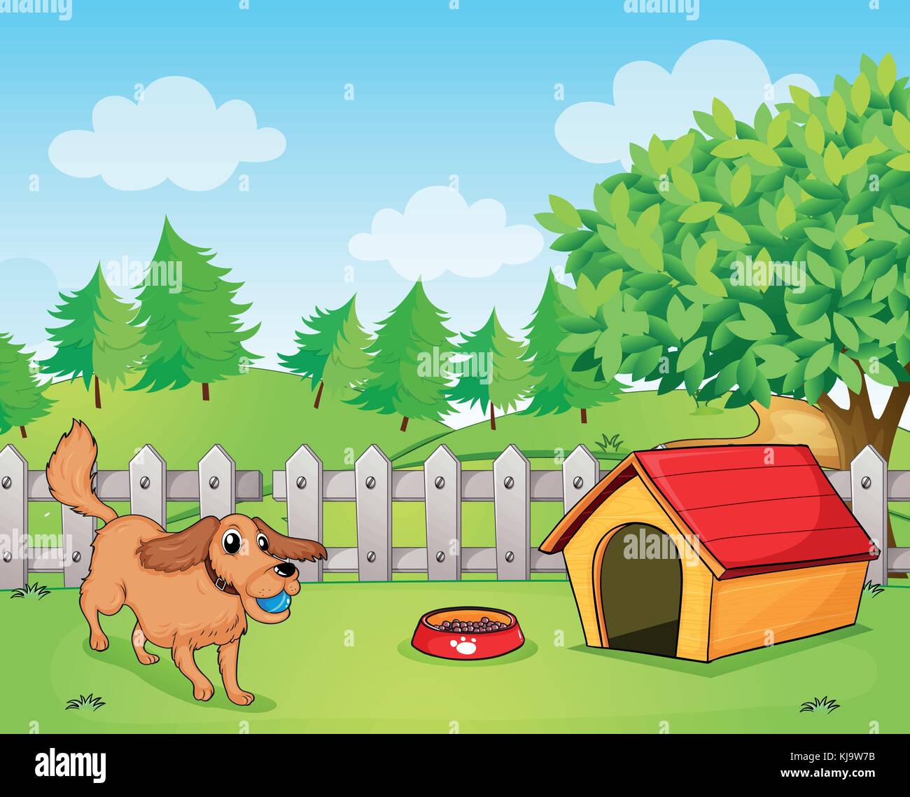 Illustration of a dog playing inside the fence Stock Vector Image & Art ...