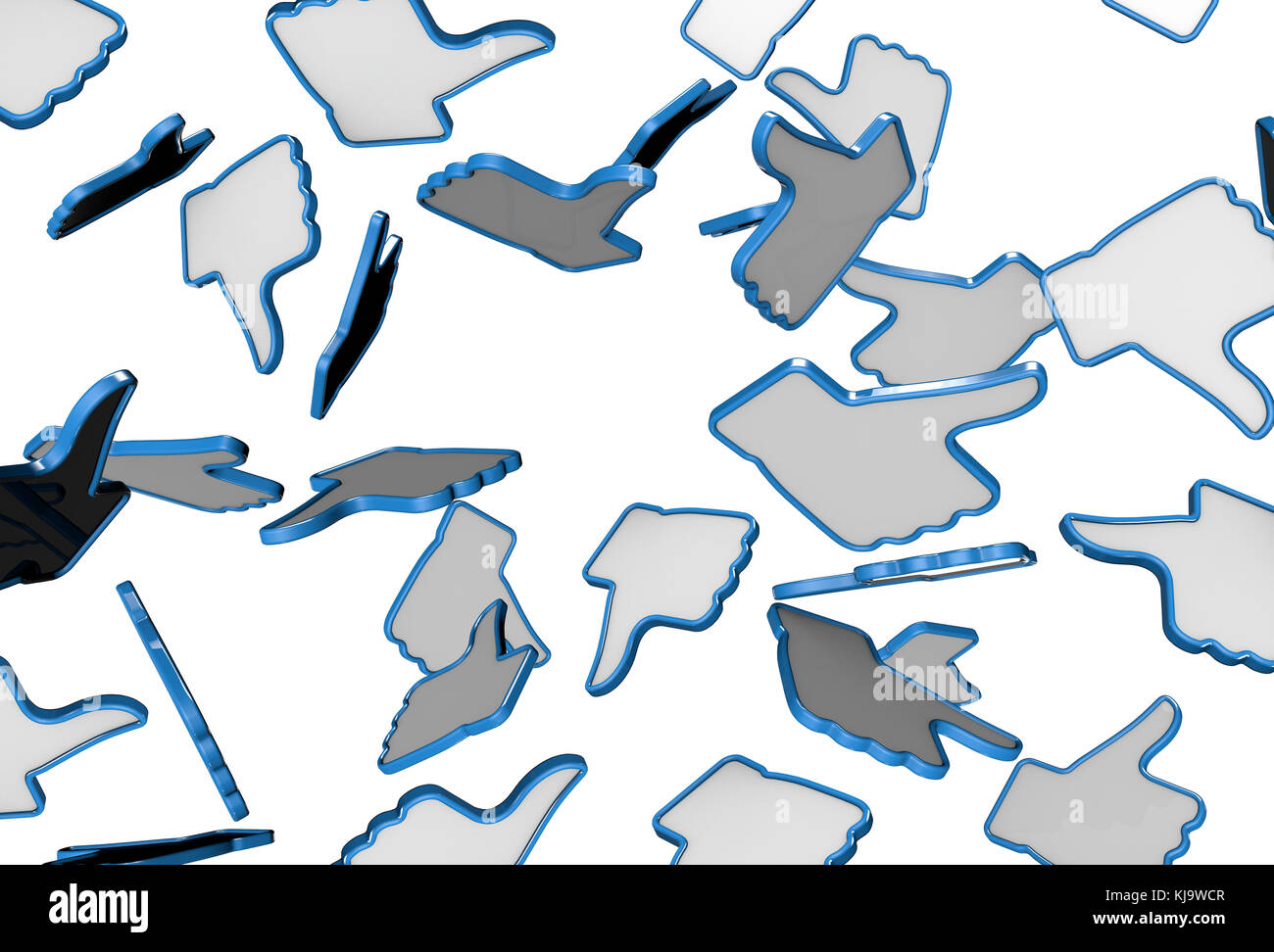 Thumbs up icons falling on a white background Stock Photo - Alamy