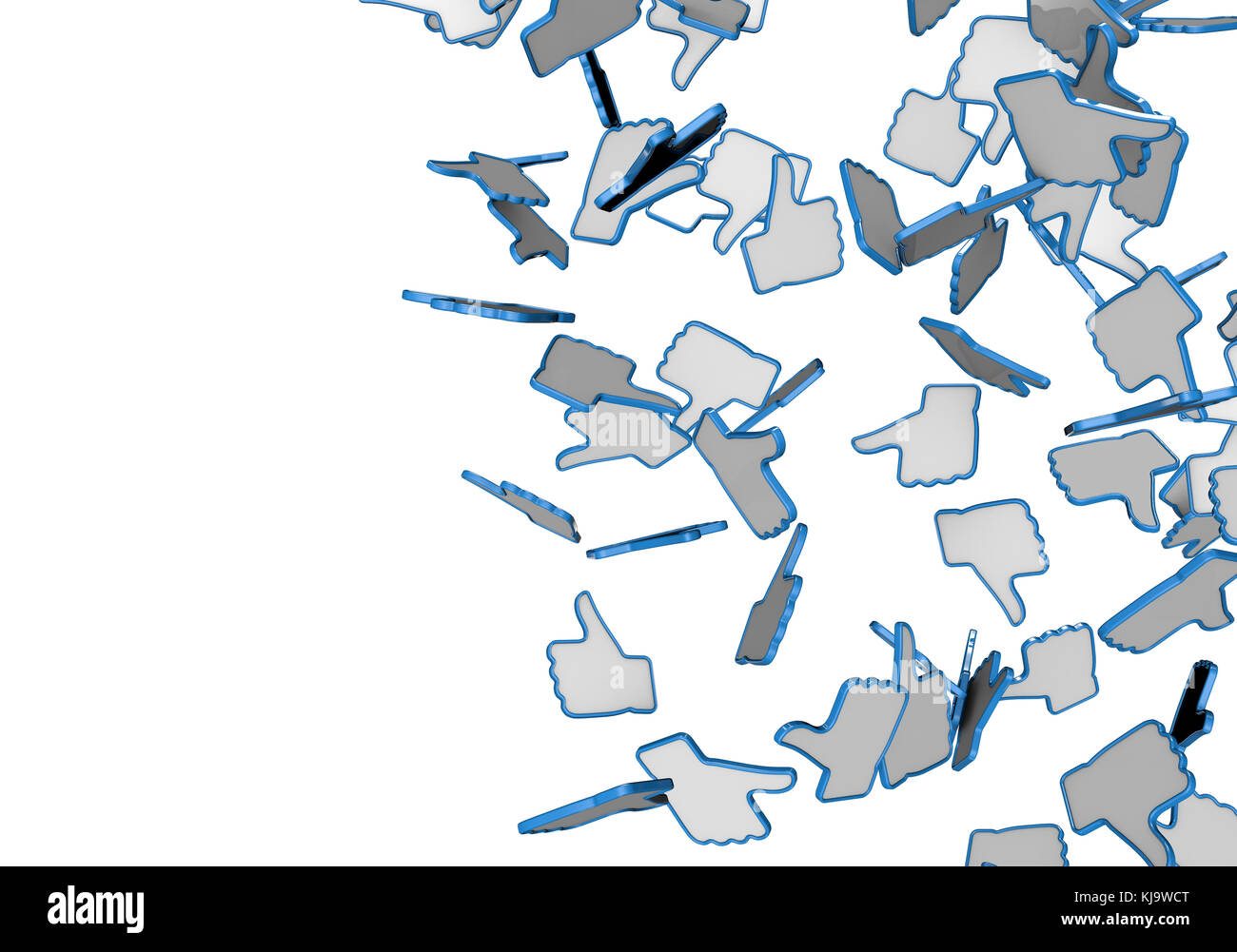 Thumbs up icons falling on a white background Stock Photo - Alamy