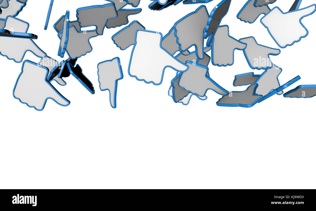 Thumbs up icons falling on a white background Stock Photo - Alamy