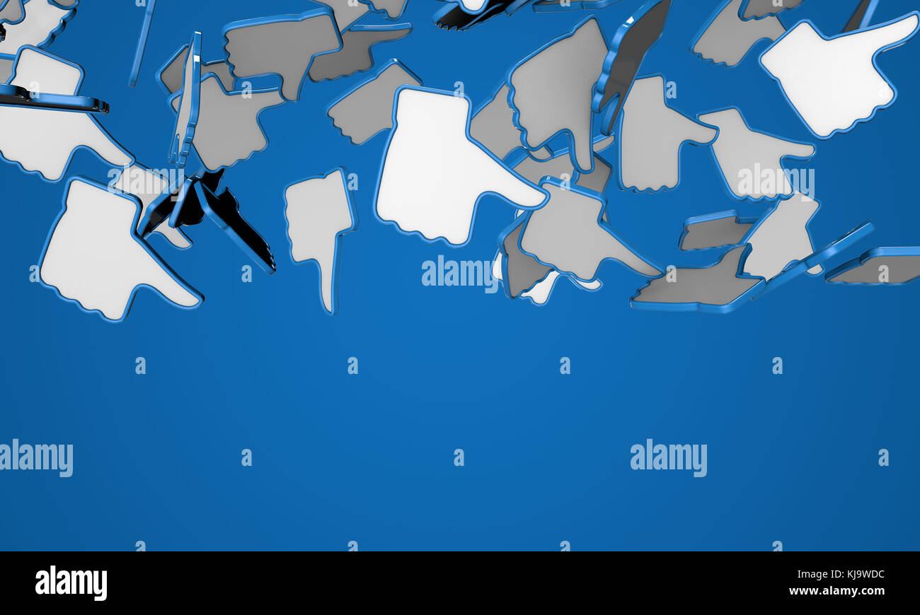 Thumbs up icons falling on a blue background Stock Photo - Alamy