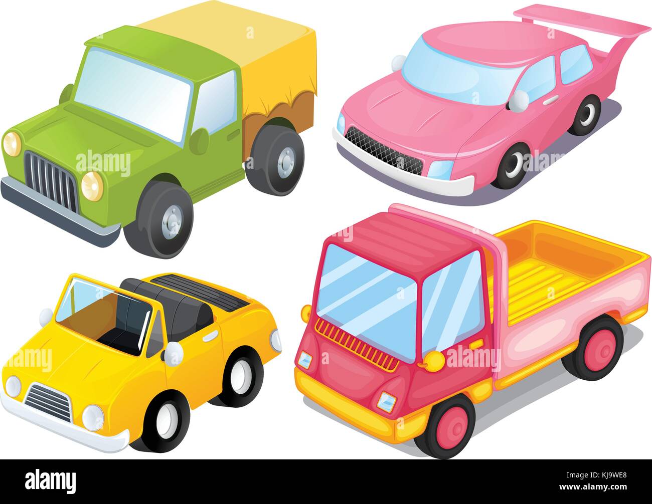 Illustration of the four colorful vehicles on a white background Stock ...