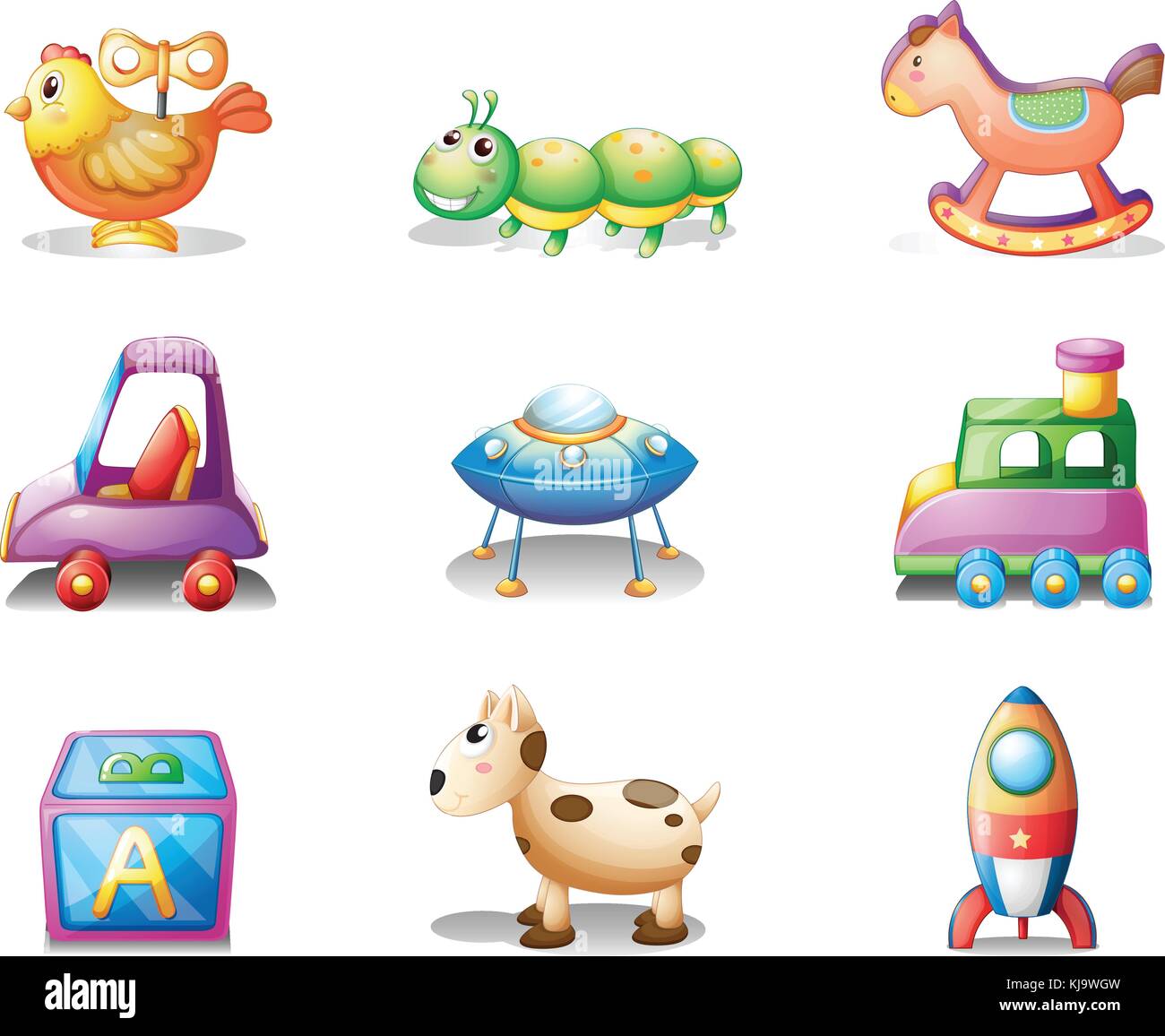 Illustration of the nine different toys for children on a white ...