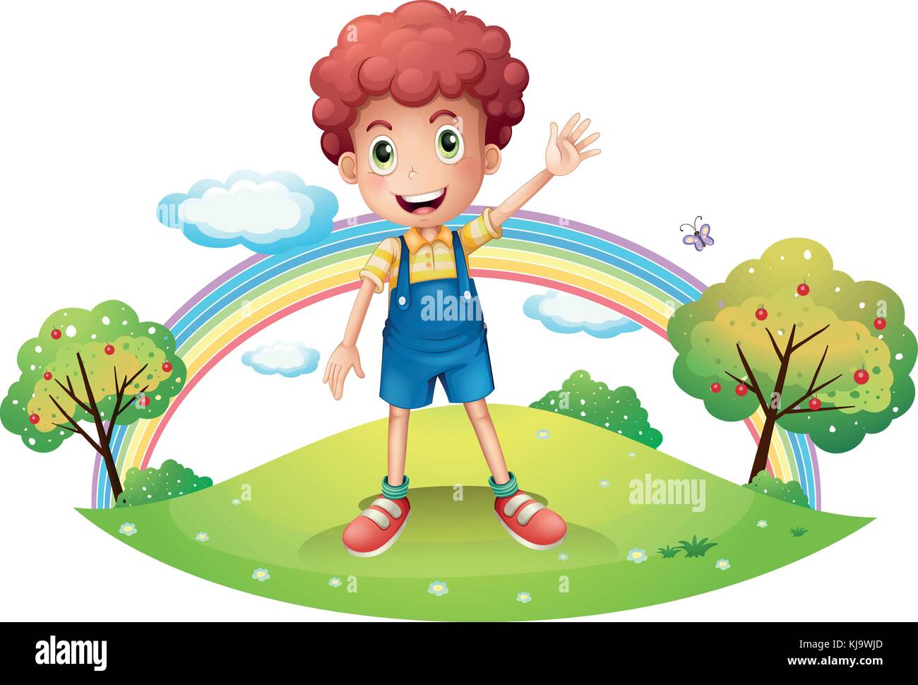 Illustration of the boy and the rainbow on a white background Stock ...