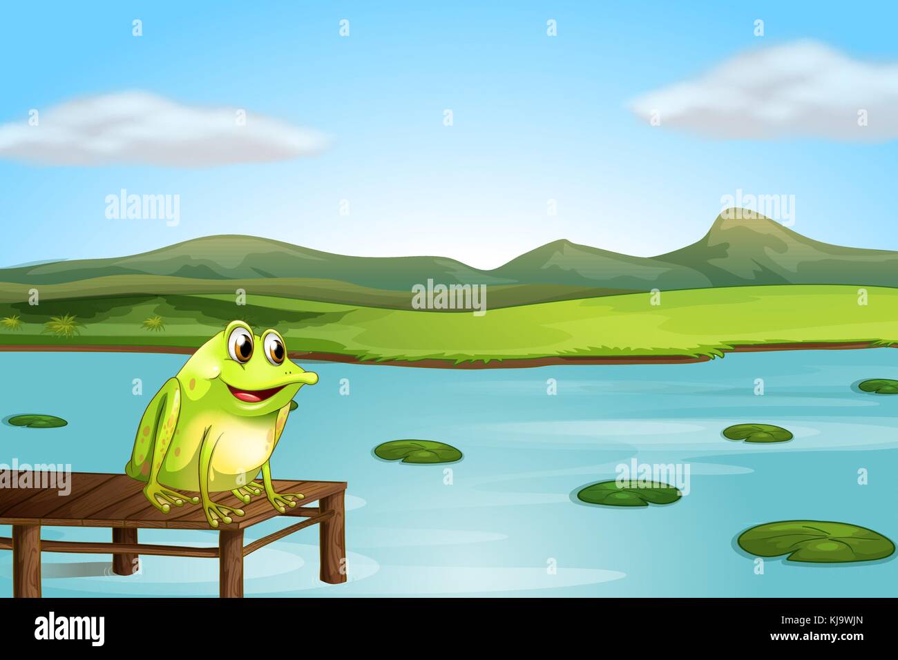 Illustration of a frog above the wooden bridge Stock Vector Image & Art ...