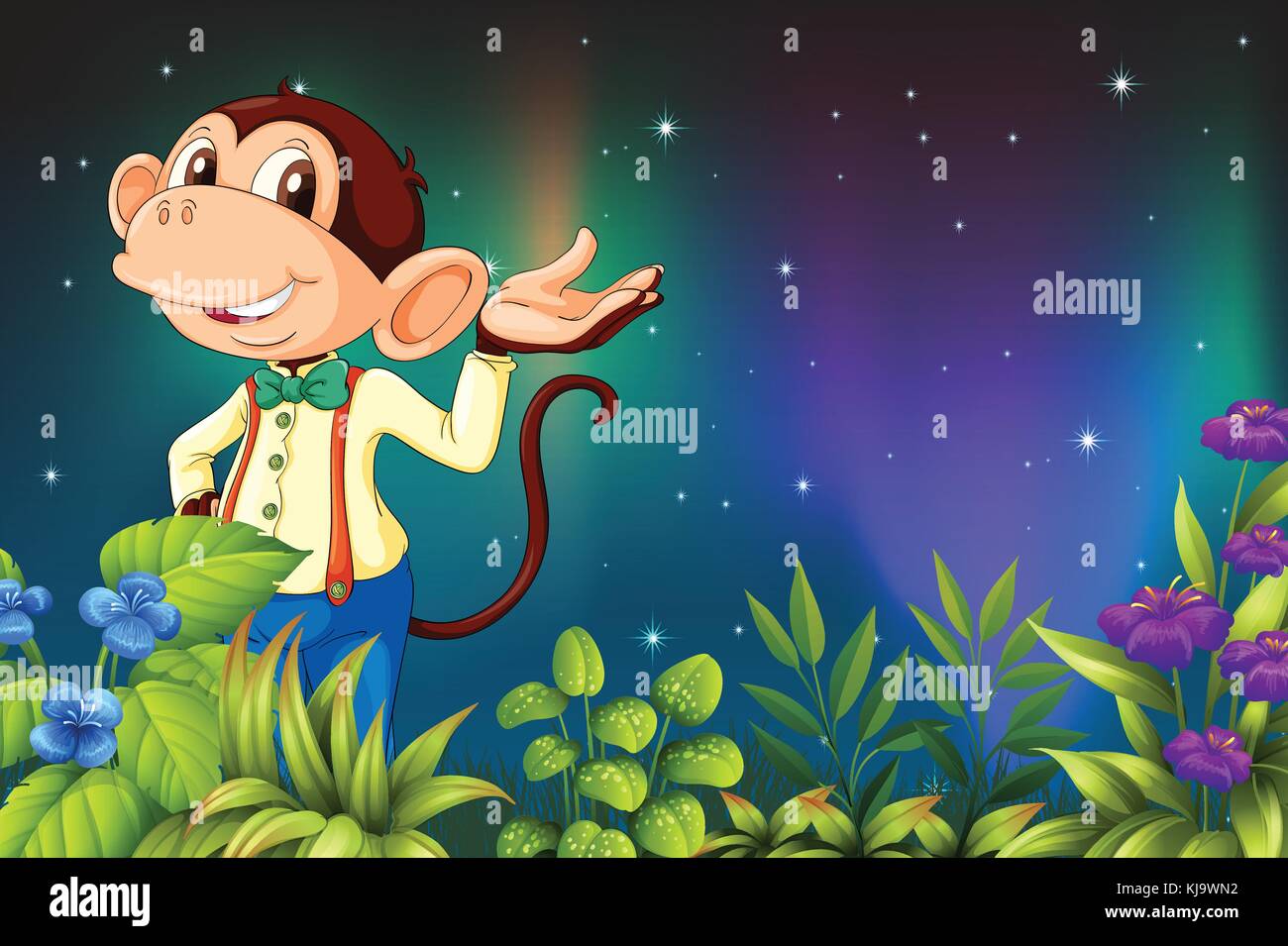 Illustration of an early morning view with a male monkey Stock Vector ...