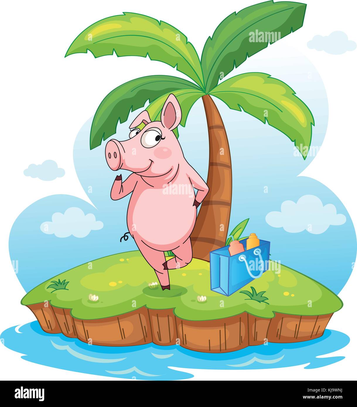 Illustration of a pig in an island on a white background Stock Vector ...