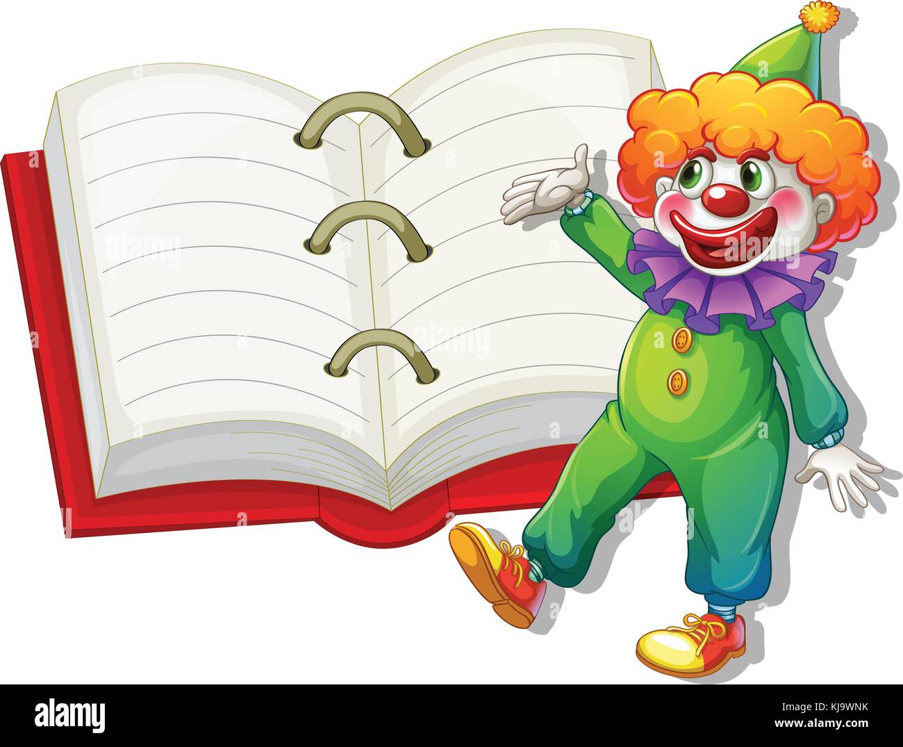 Illustration of a clown and the big notebook on a white background ...