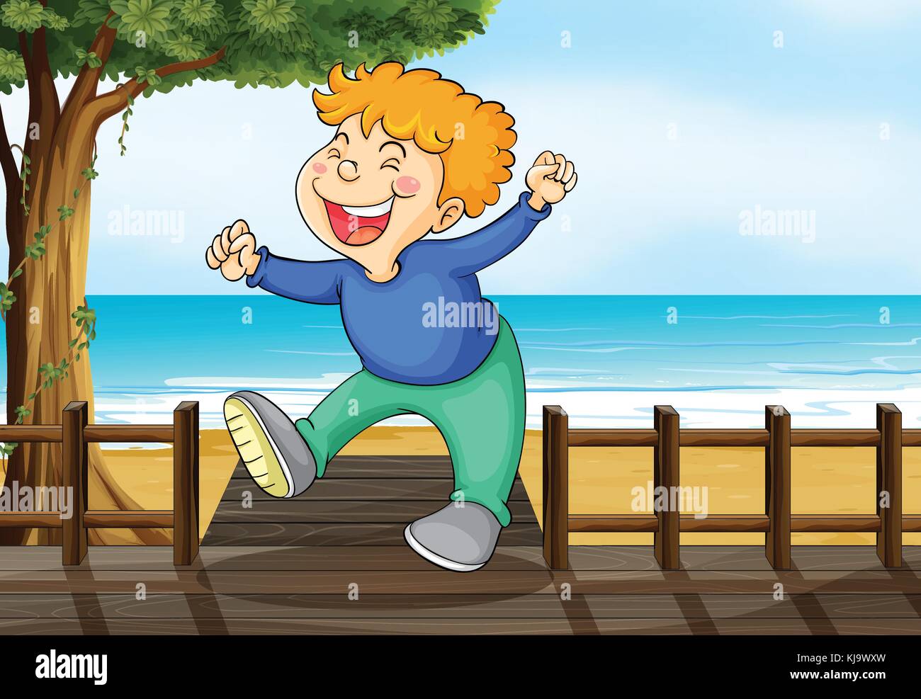 Illustration of a very happy boy at the bridge Stock Vector Image & Art ...