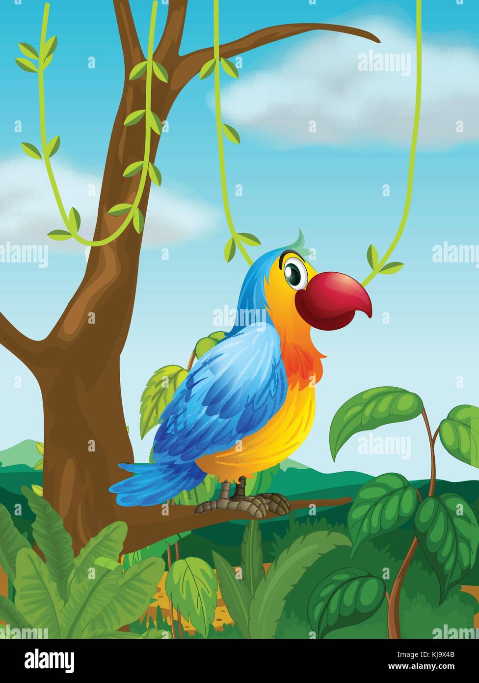Illustration of a colorful parrot at the branch of a tree Stock Vector ...