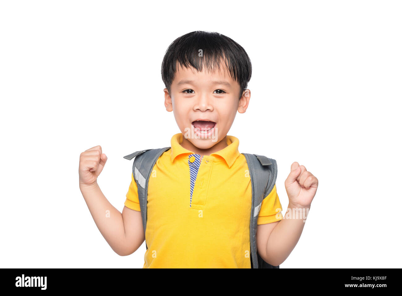 Young asian boy smile gesture hands ready to school Stock Photo - Alamy