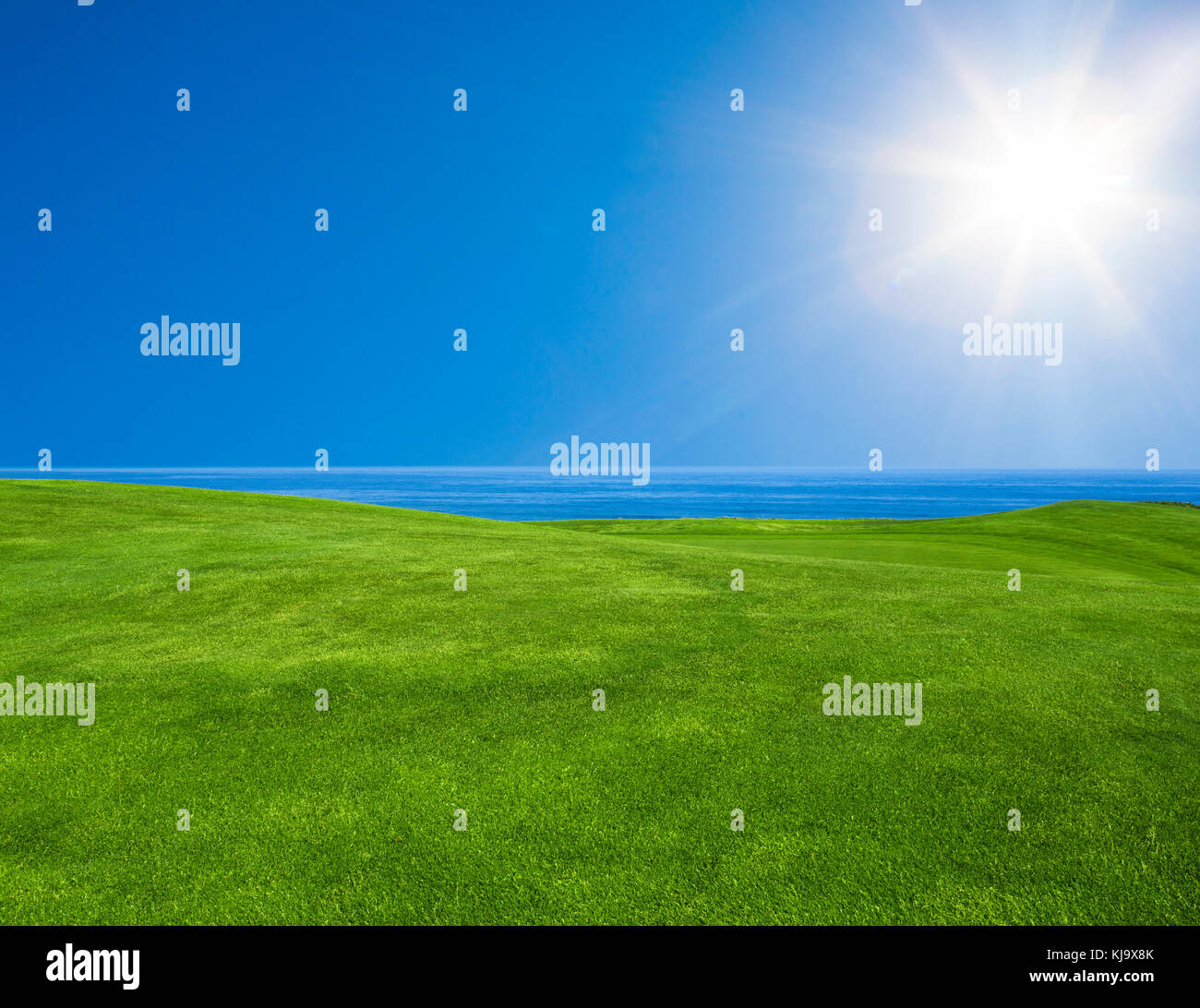 Beautiful landscape with an amazing blue sky and sun rays Stock Photo ...