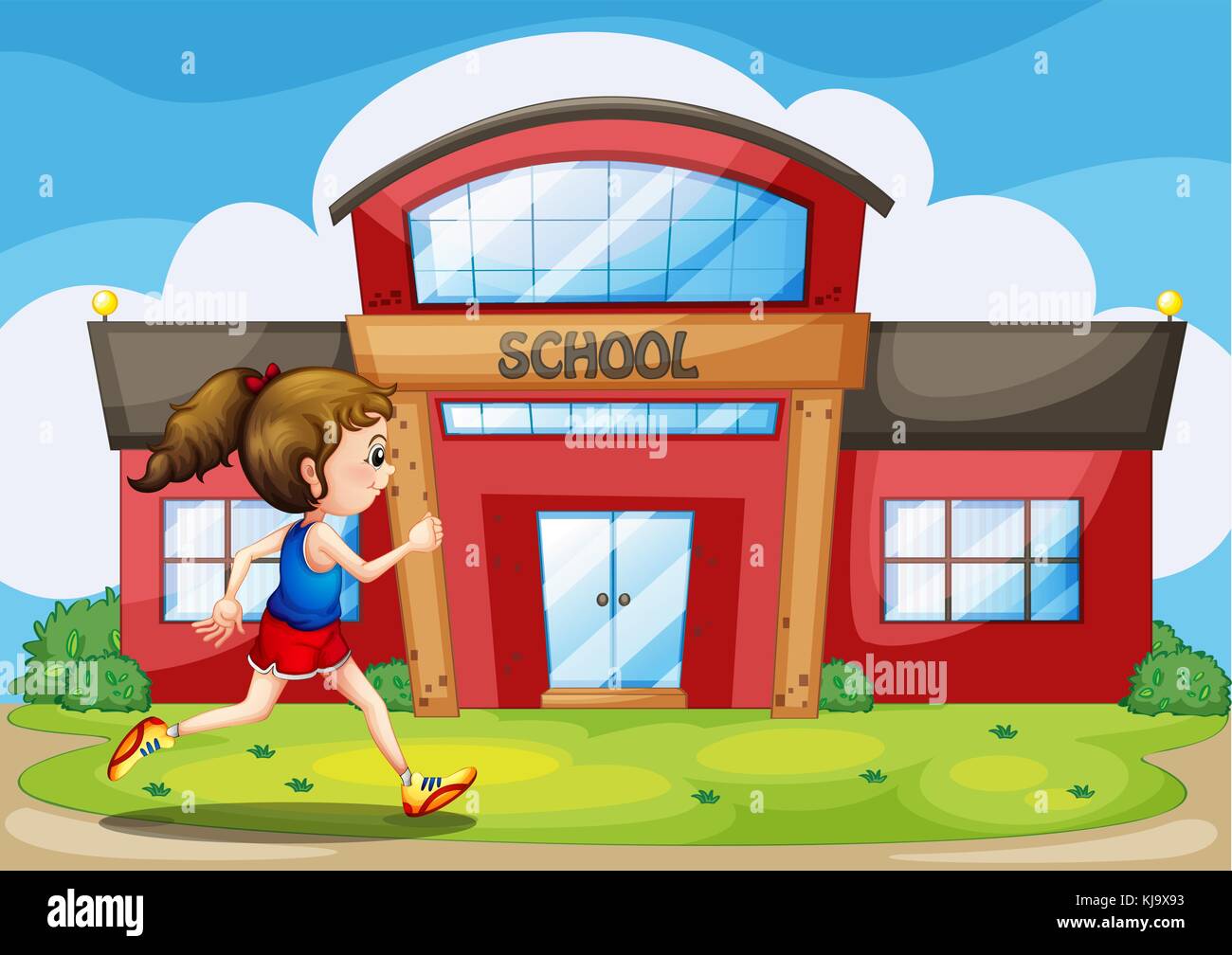 Illustration of a girl in front of the school building Stock Vector ...