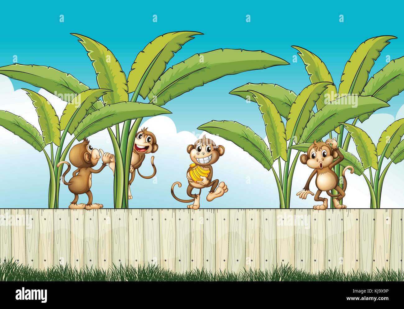 Group monkeys fruit tree Stock Vector Images - Alamy