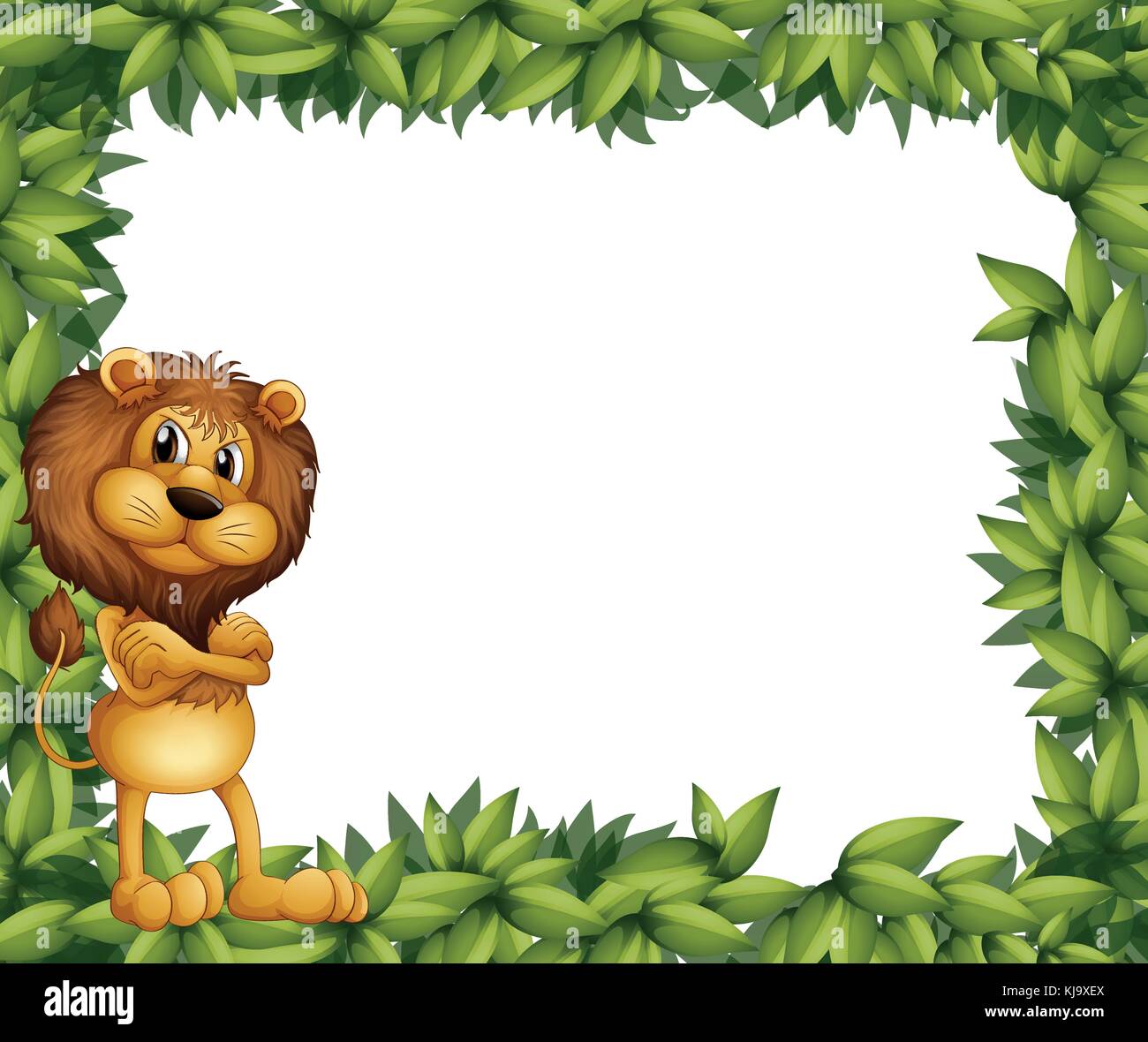 Illsutration of a lion at the left side of a leafy frame Stock Vector ...