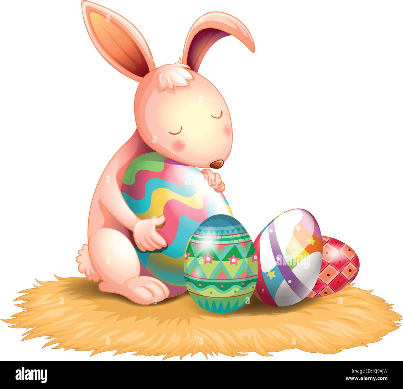Illustration of a bunny hugging an Easter egg on a white background ...