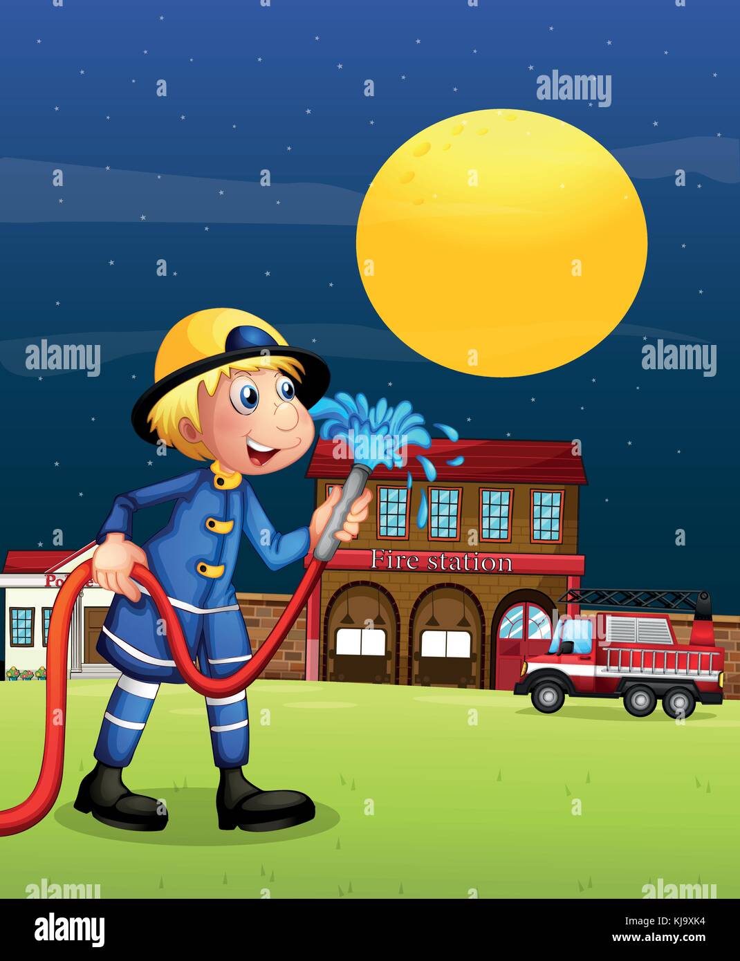 Illustration of a fireman holding a hose Stock Vector Image & Art - Alamy