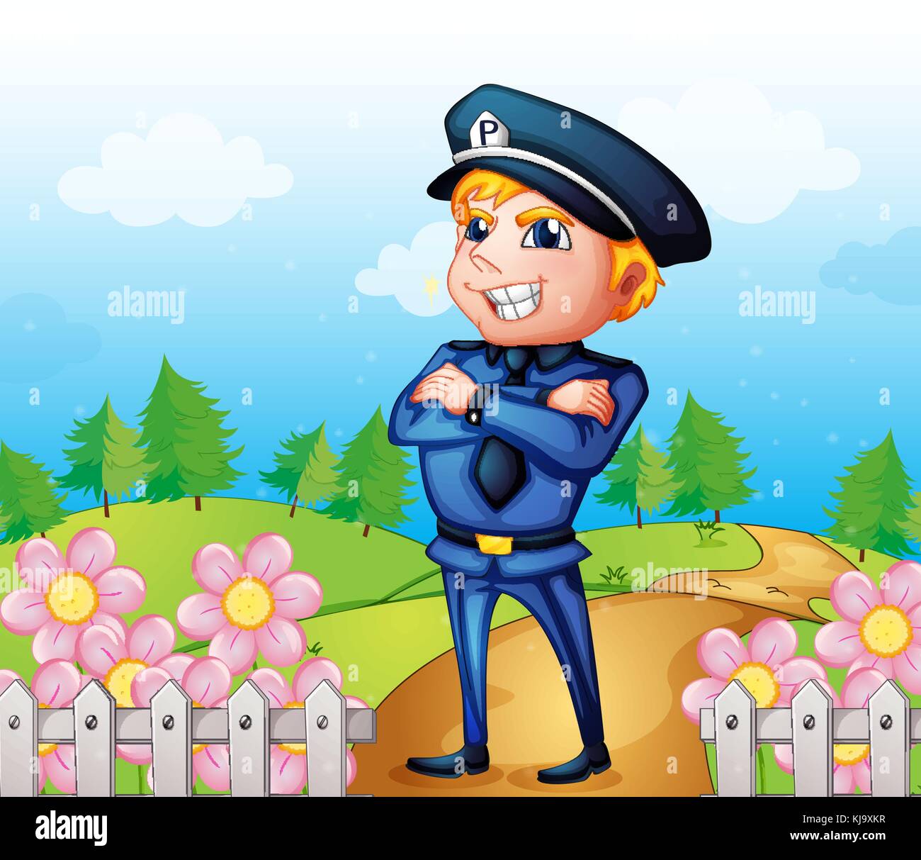 Illustration of a policeman standing in the garden Stock Vector Image ...