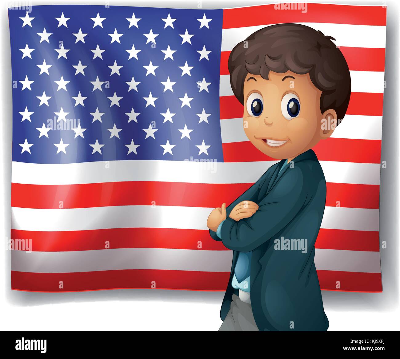 Illustration of an American flag with a boy on a white background Stock ...
