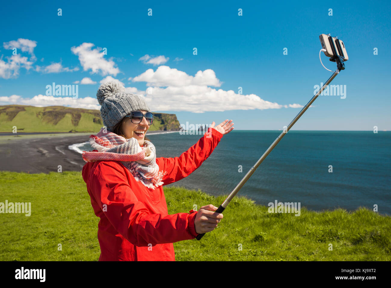 Tourist having fun and making a selfie Stock Photo - Alamy